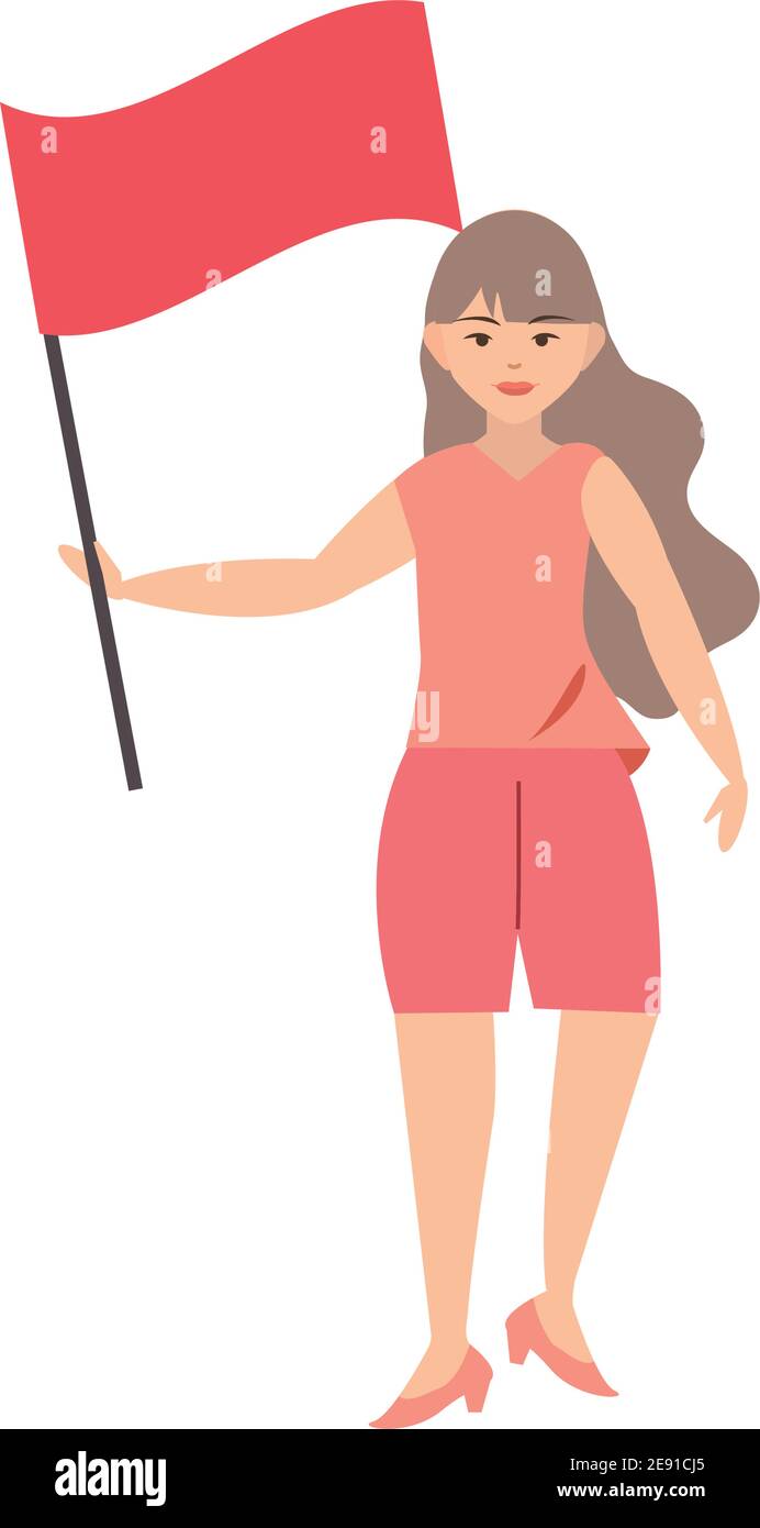 woman holds red flag cartoon vector illustration white background Stock ...