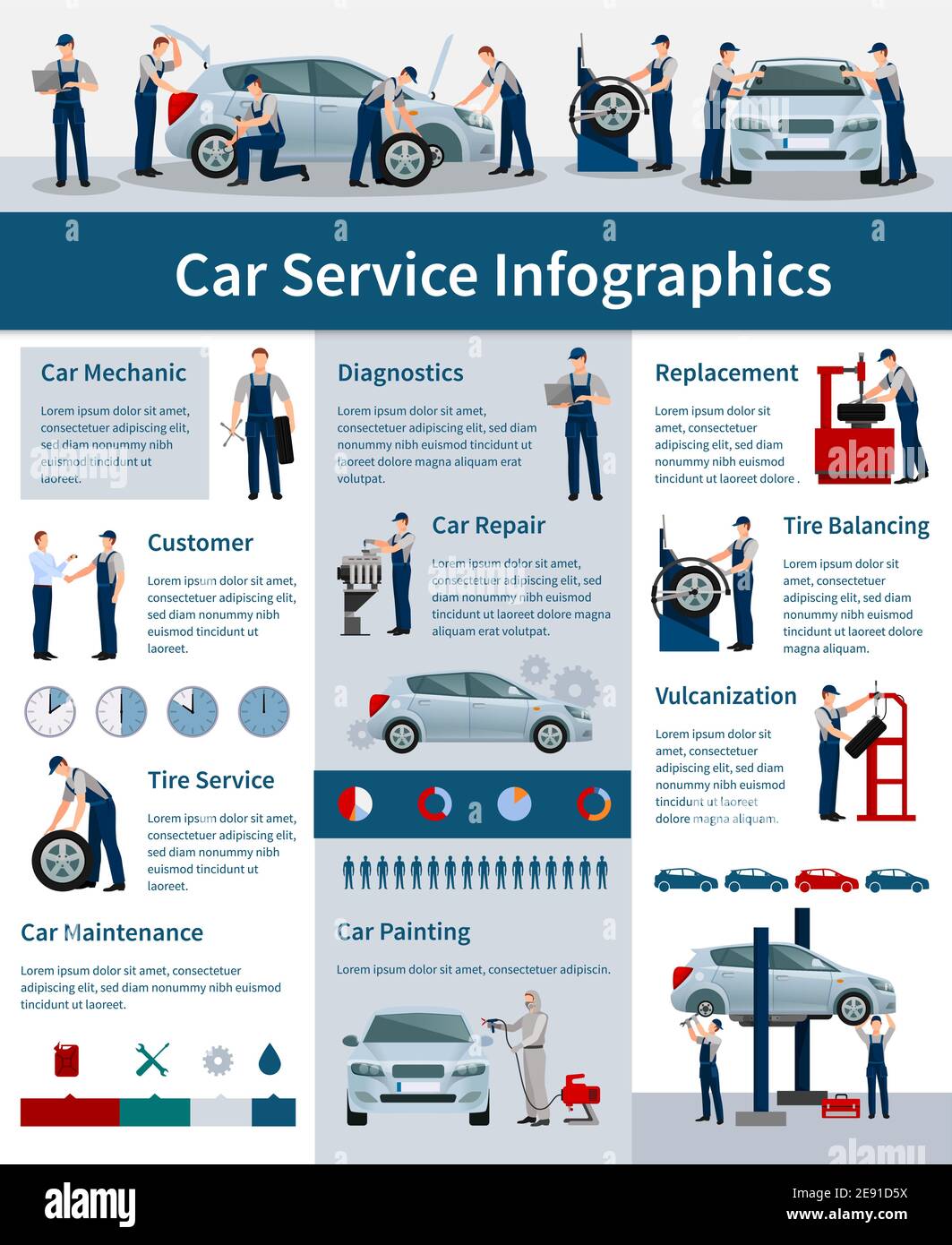 Infographics poster presenting information about car service working ...