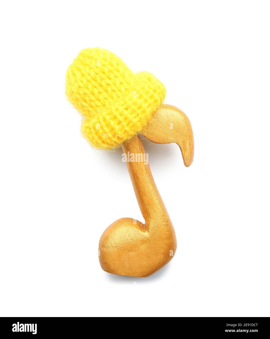Golden music note with knitted hat isolated on white background Stock ...