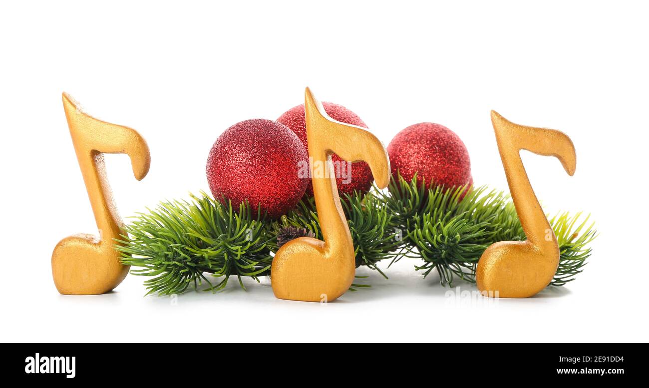 Music notes with Christmas decor isolated on white background Stock ...