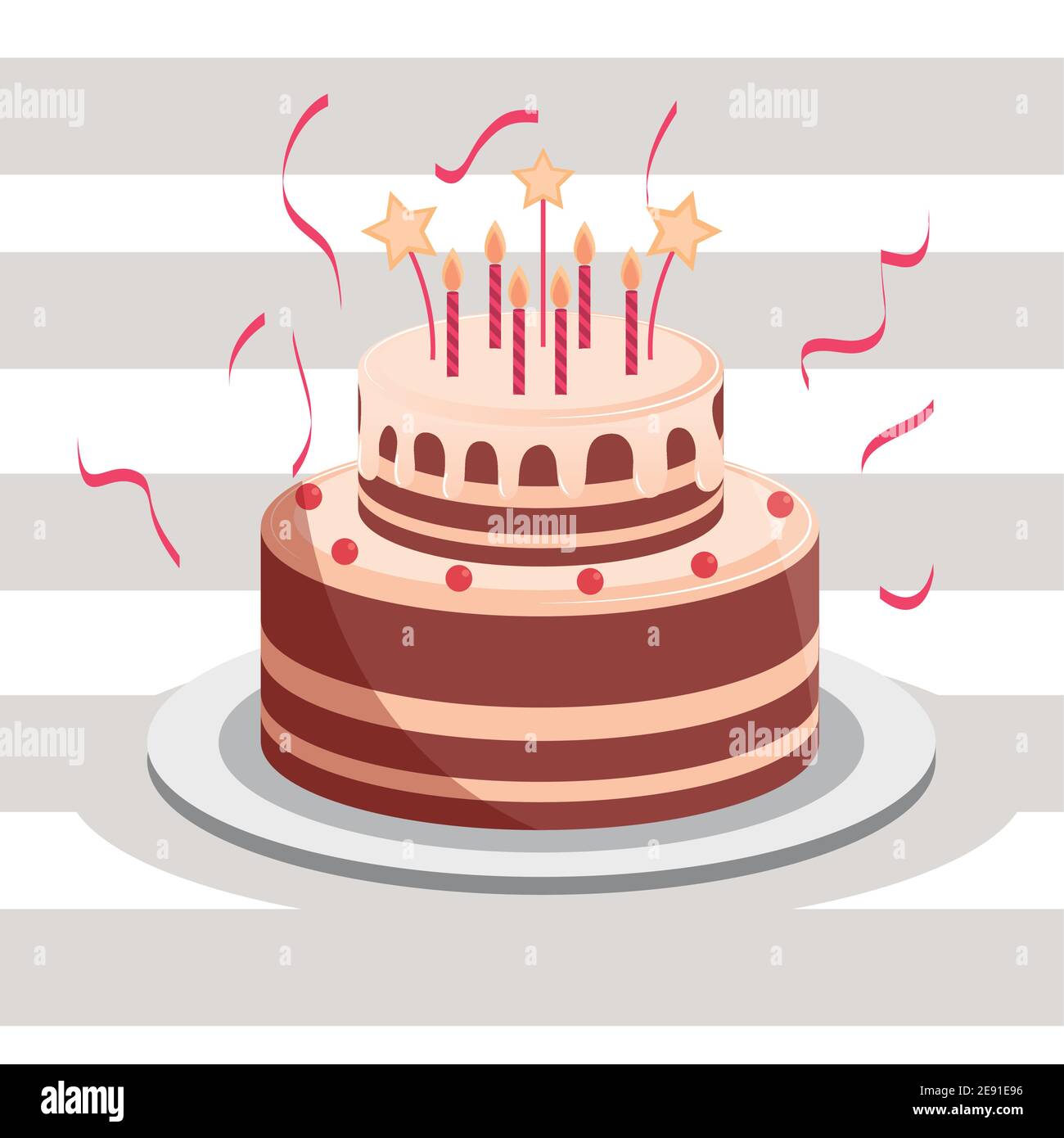 birthday cake witn candles and confetti party vector illustration Stock ...
