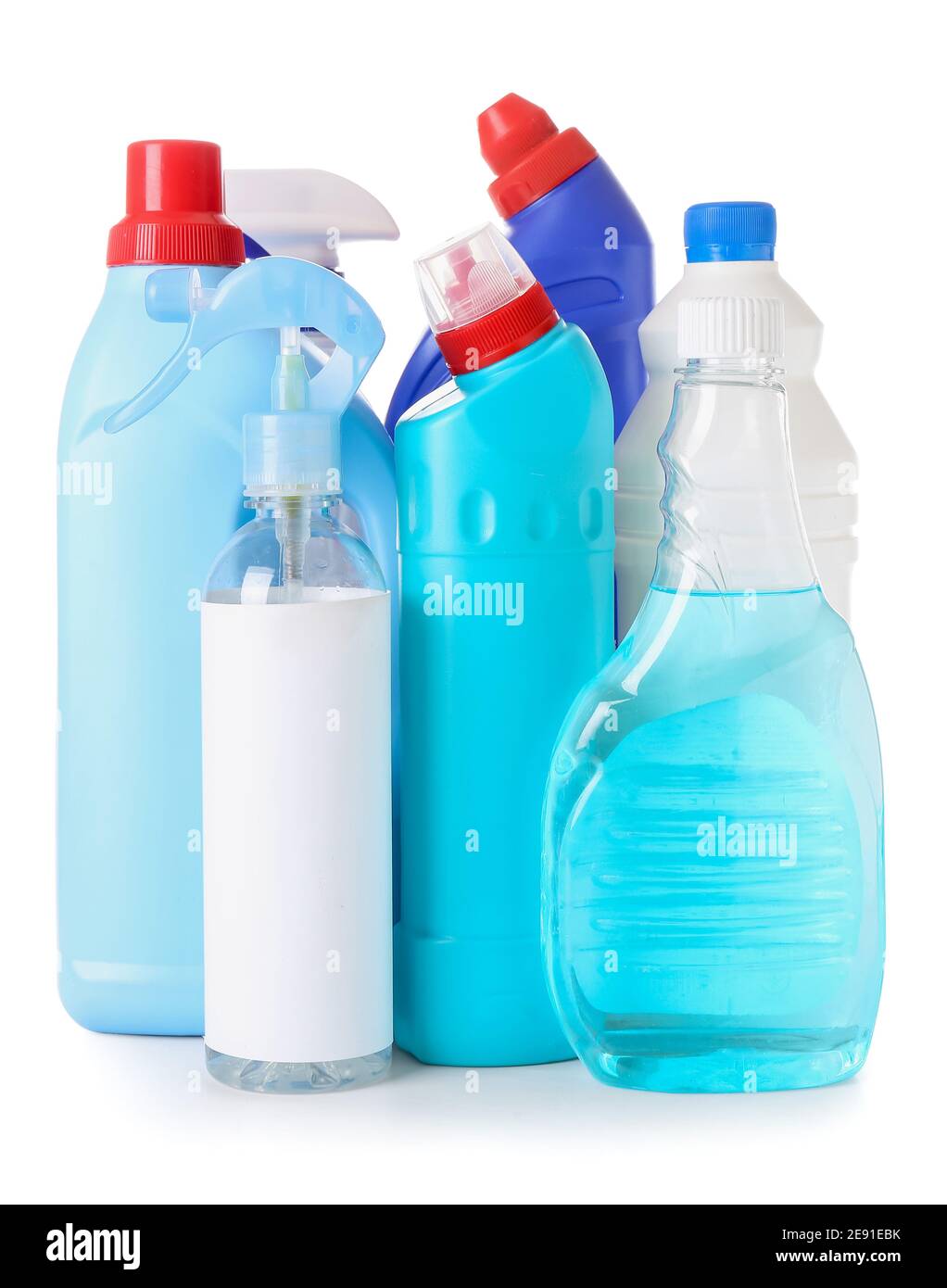 Set of detergents on white background Stock Photo - Alamy