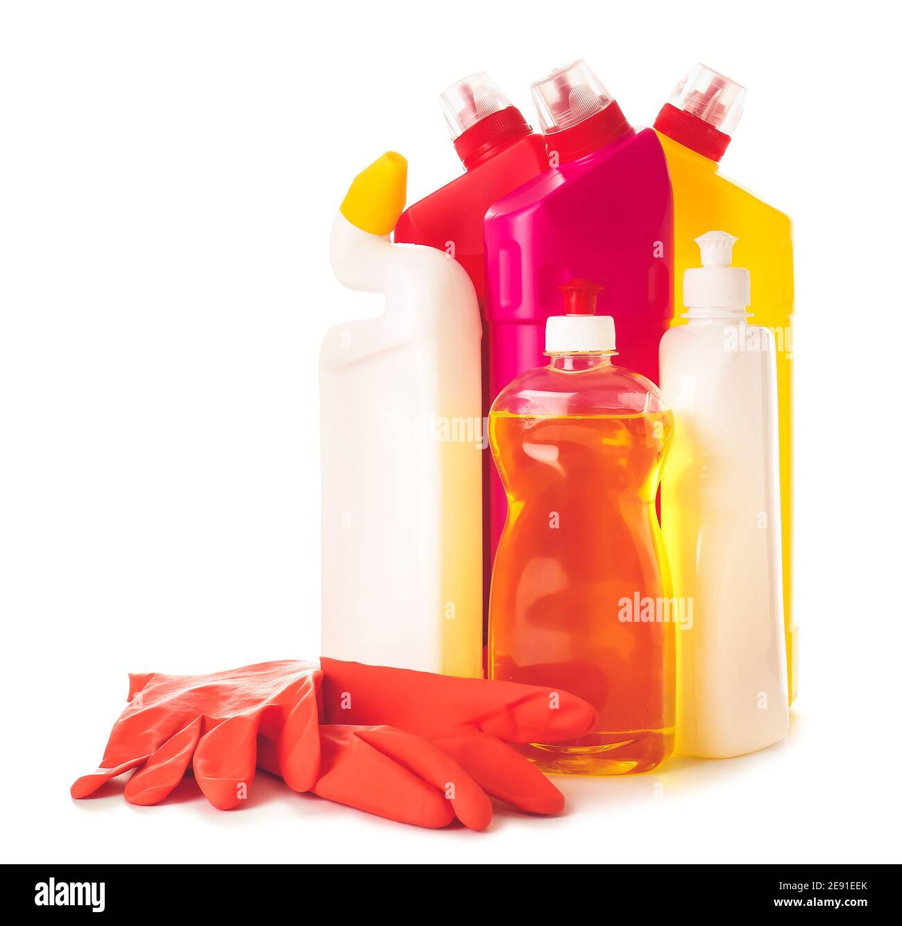 Set of cleaning supplies on white background Stock Photo - Alamy