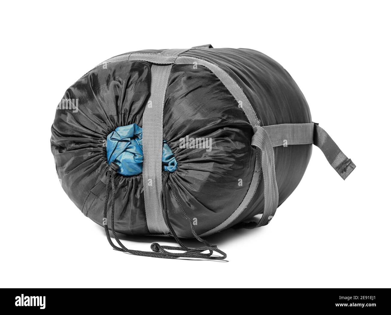 Packed sleeping bag on white background Stock Photo - Alamy