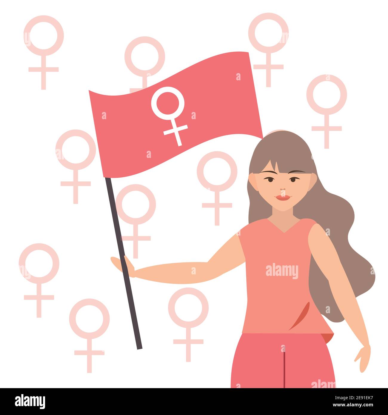 Womens Day Woman Holds Flag With Gender Female Symbol Vector
