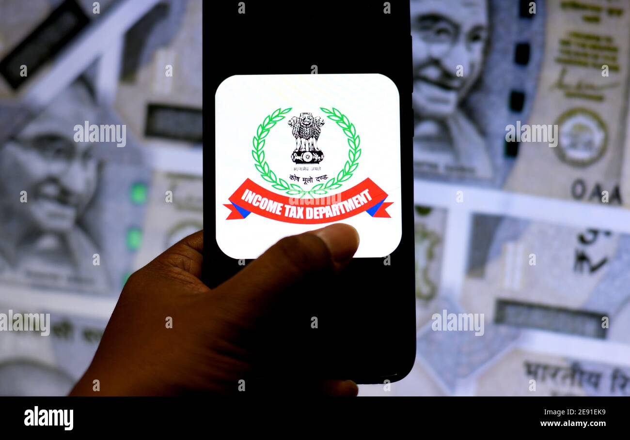 In this Photo illustration an Income Tax Department logo seen displayed ...