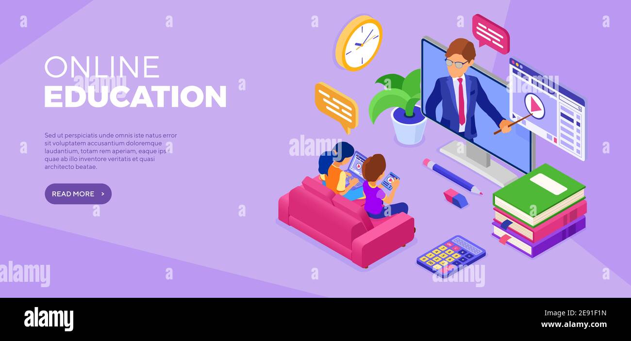 Online distance education technology from home banner Stock Vector ...