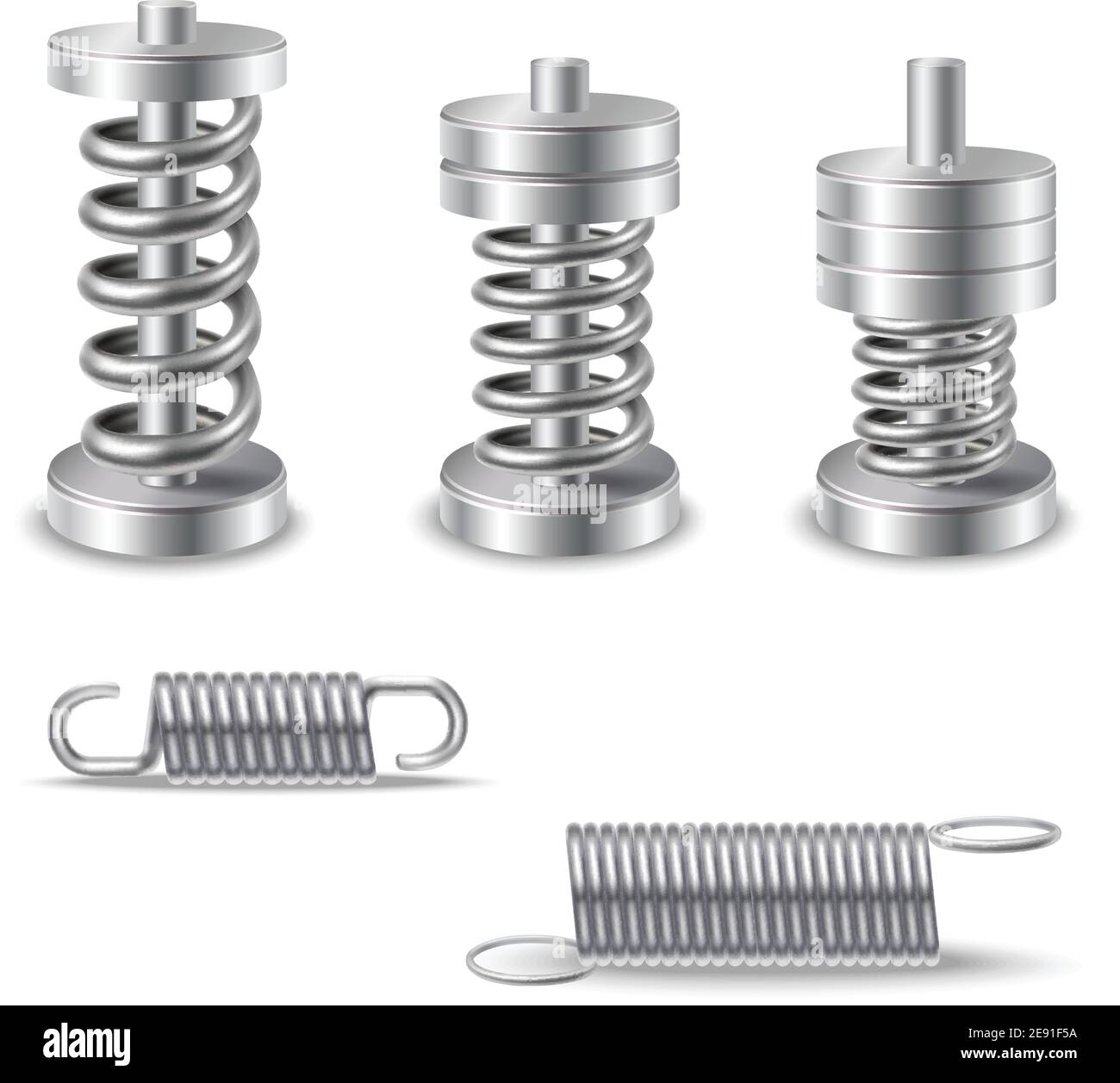 Realistic silver shiny metal springs compression devices isolated ...