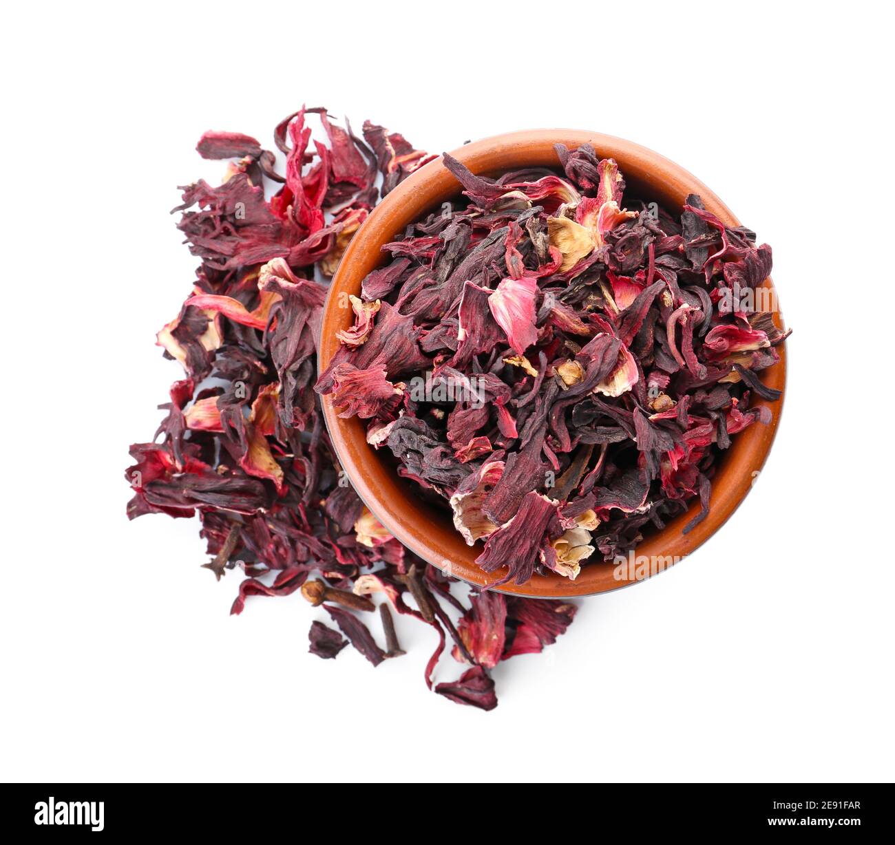 Bowl with dry hibiscus tea on white background Stock Photo - Alamy