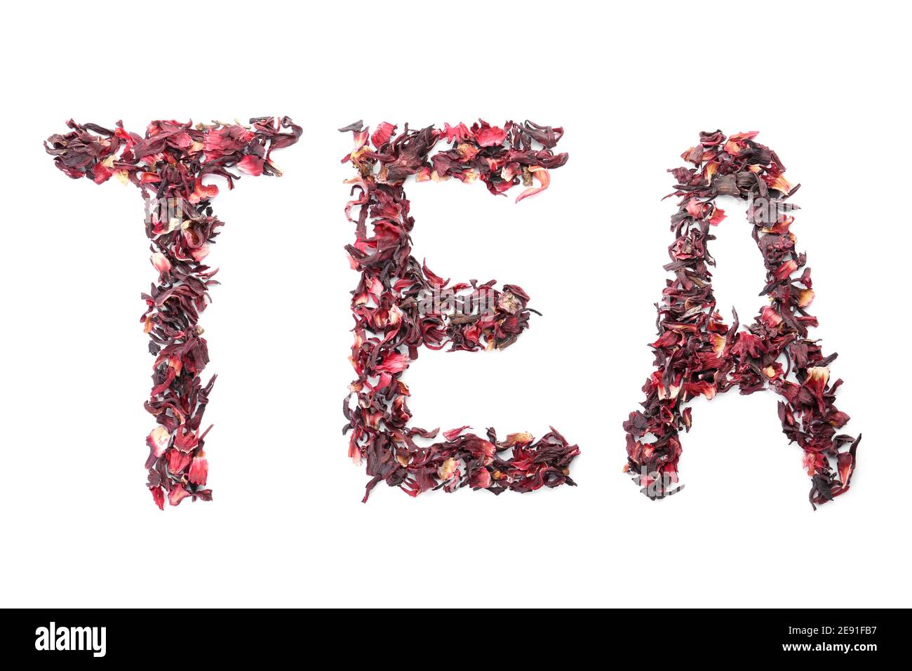 Word TEA made of dry hibiscus tea on white background Stock Photo - Alamy
