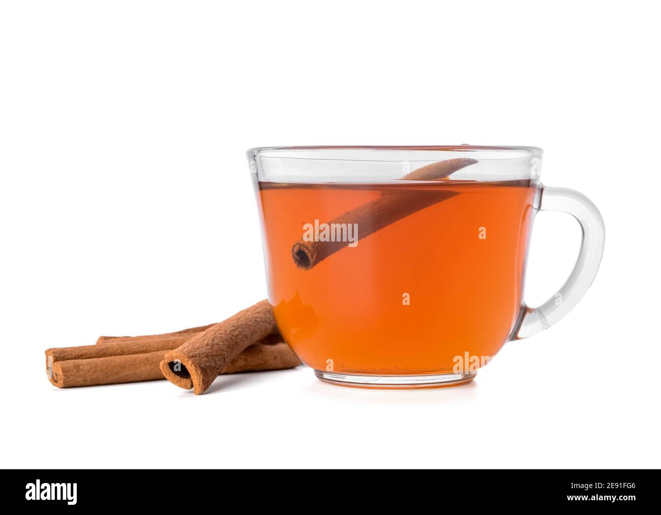 Tasty tea with cinnamon in cup on white background Stock Photo - Alamy