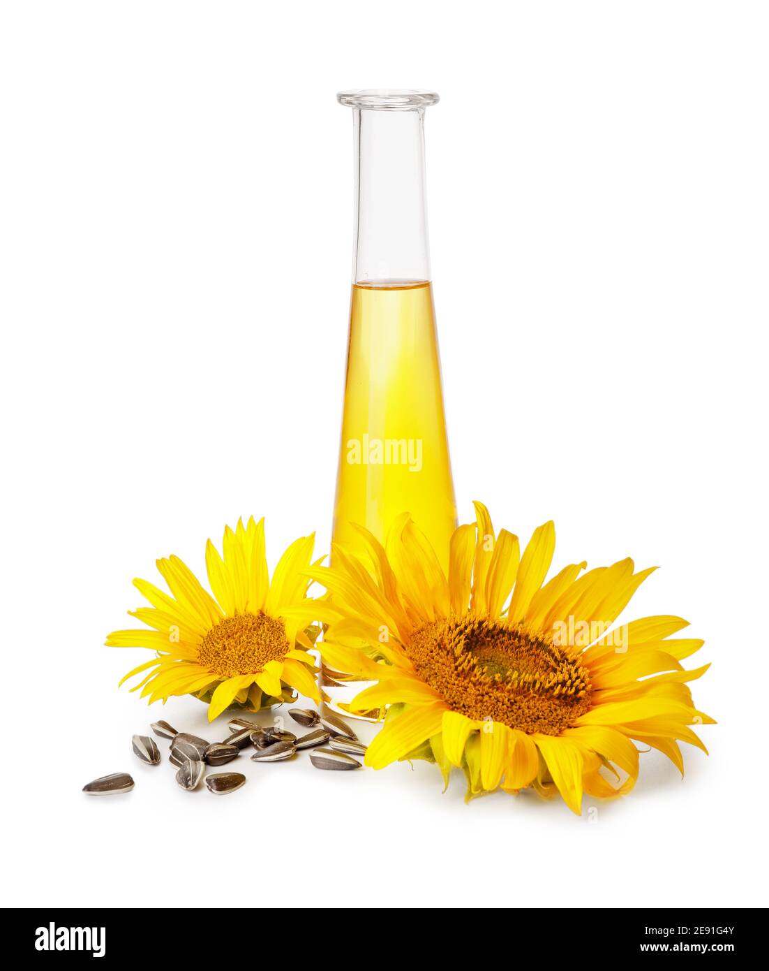 Bottle of oil, seeds and sunflowers on white background Stock Photo - Alamy