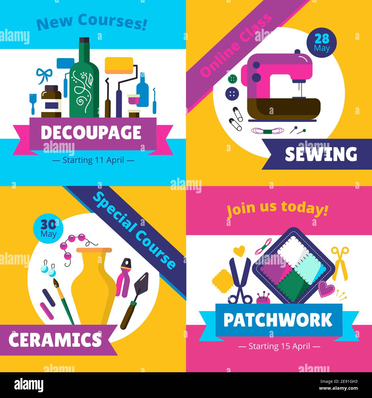 Art studio creative courses workshops online classes concept 4 flat ...