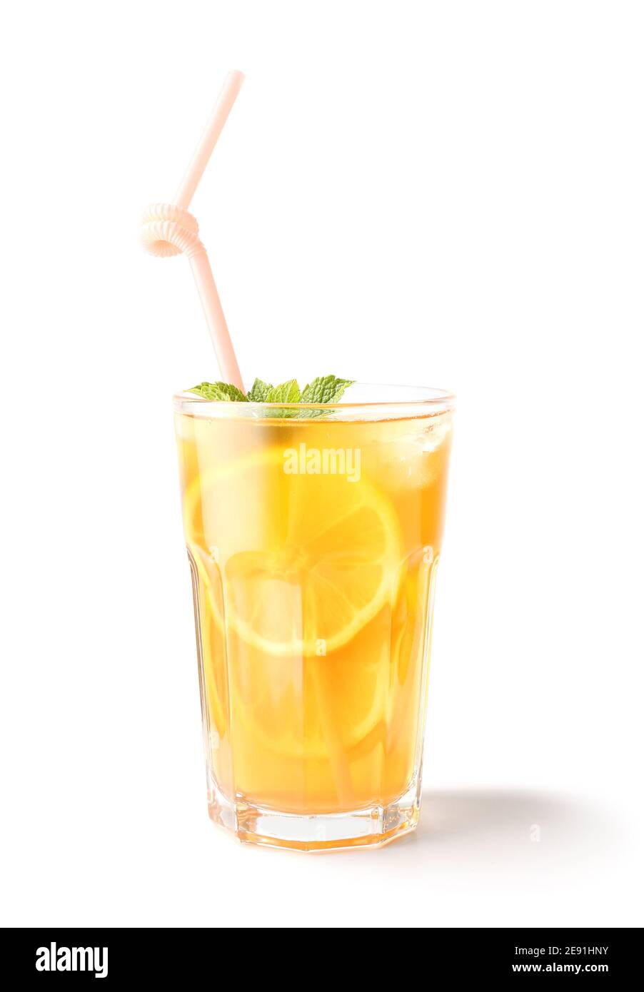 Glass of tasty ice tea on white background Stock Photo - Alamy