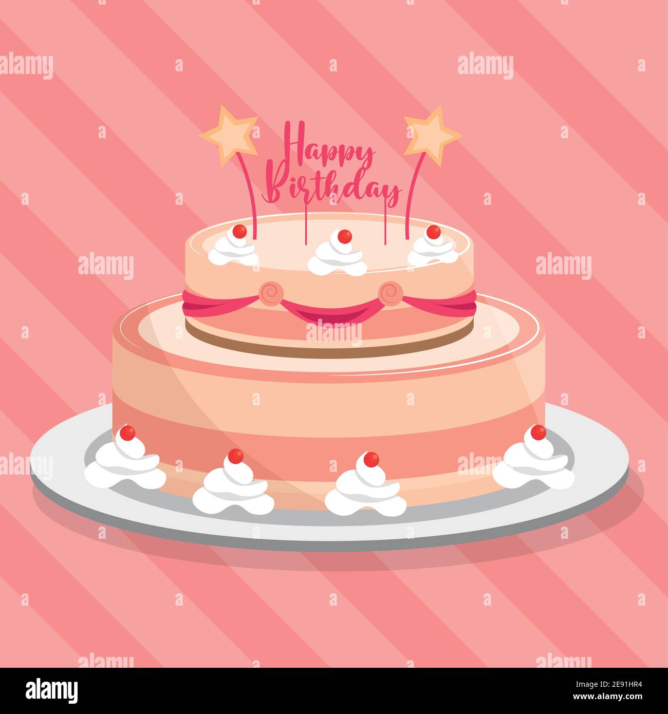 glazed birthday cake with candles and lettering vector illustration ...