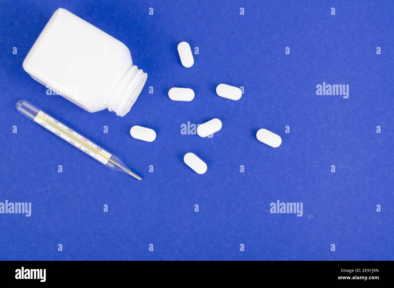 Disease and treatment. Medicine concept. Medication and packaging on ...