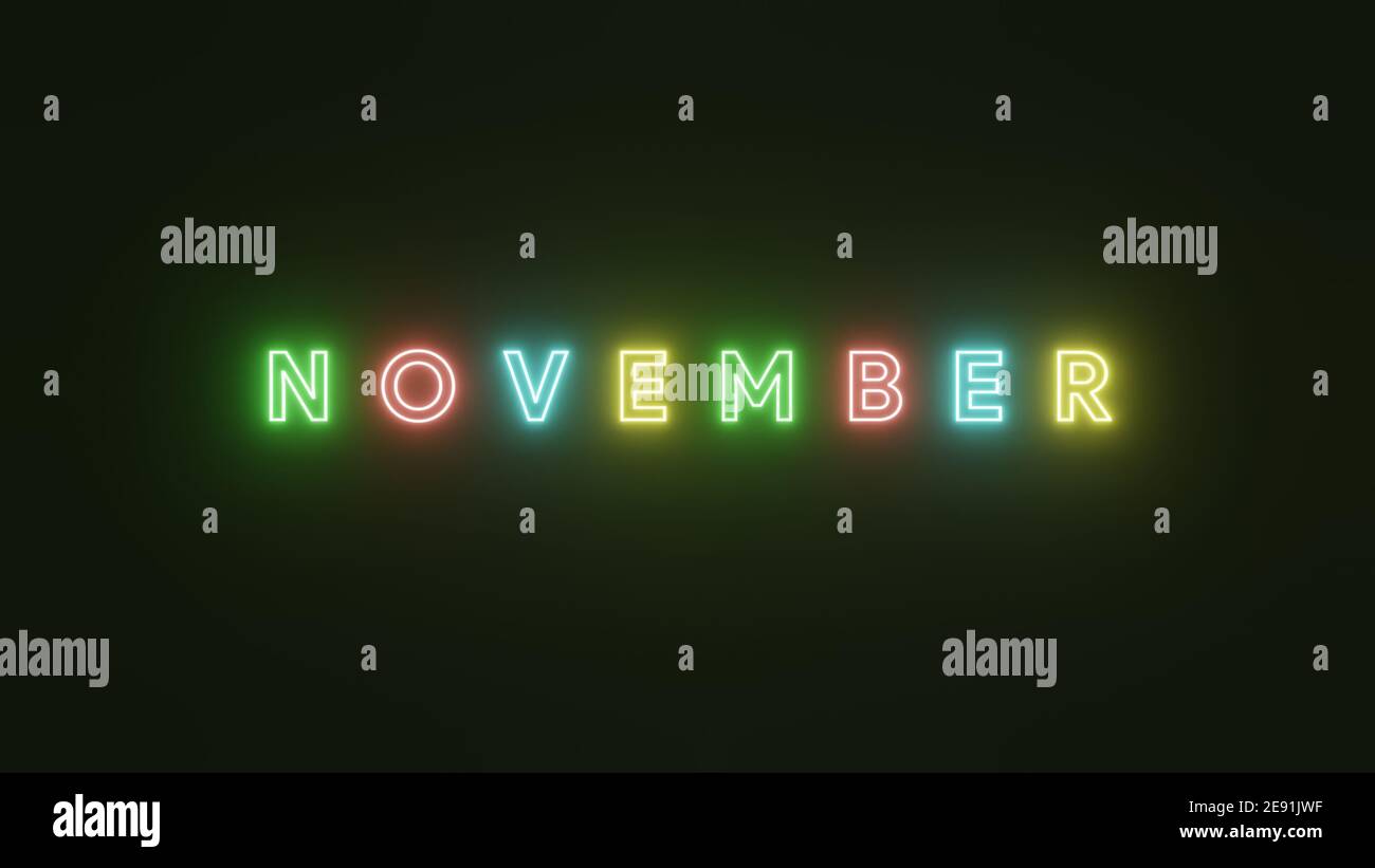 November text neon light colorful on black background . 3d illustration ...