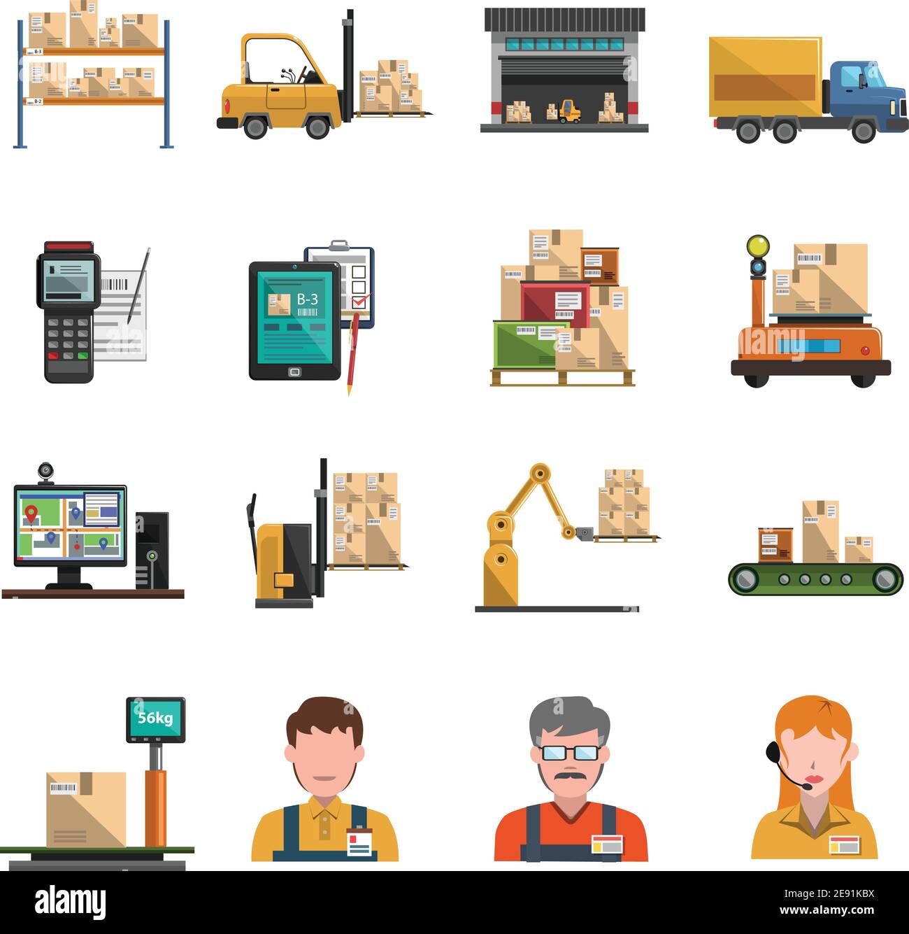 Warehouse icons flat set with shipping and delivery symbols isolated ...