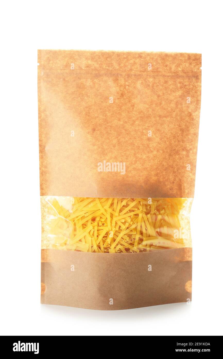 Paper bag with pasta on white background Stock Photo - Alamy