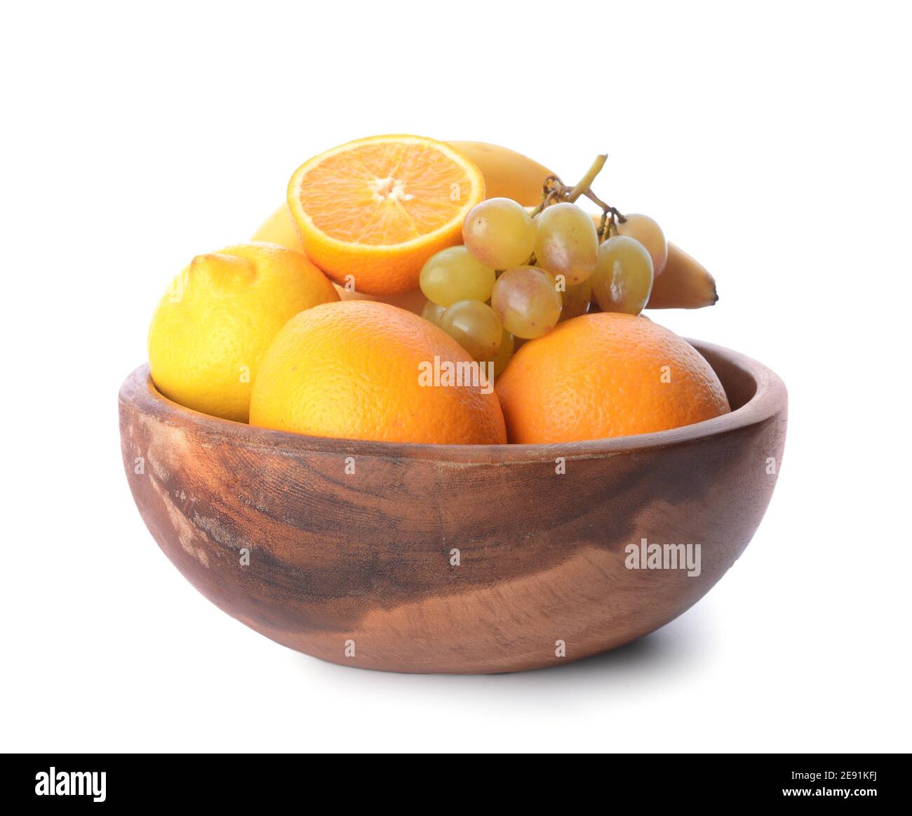 Bowl with different fruits on white background Stock Photo - Alamy