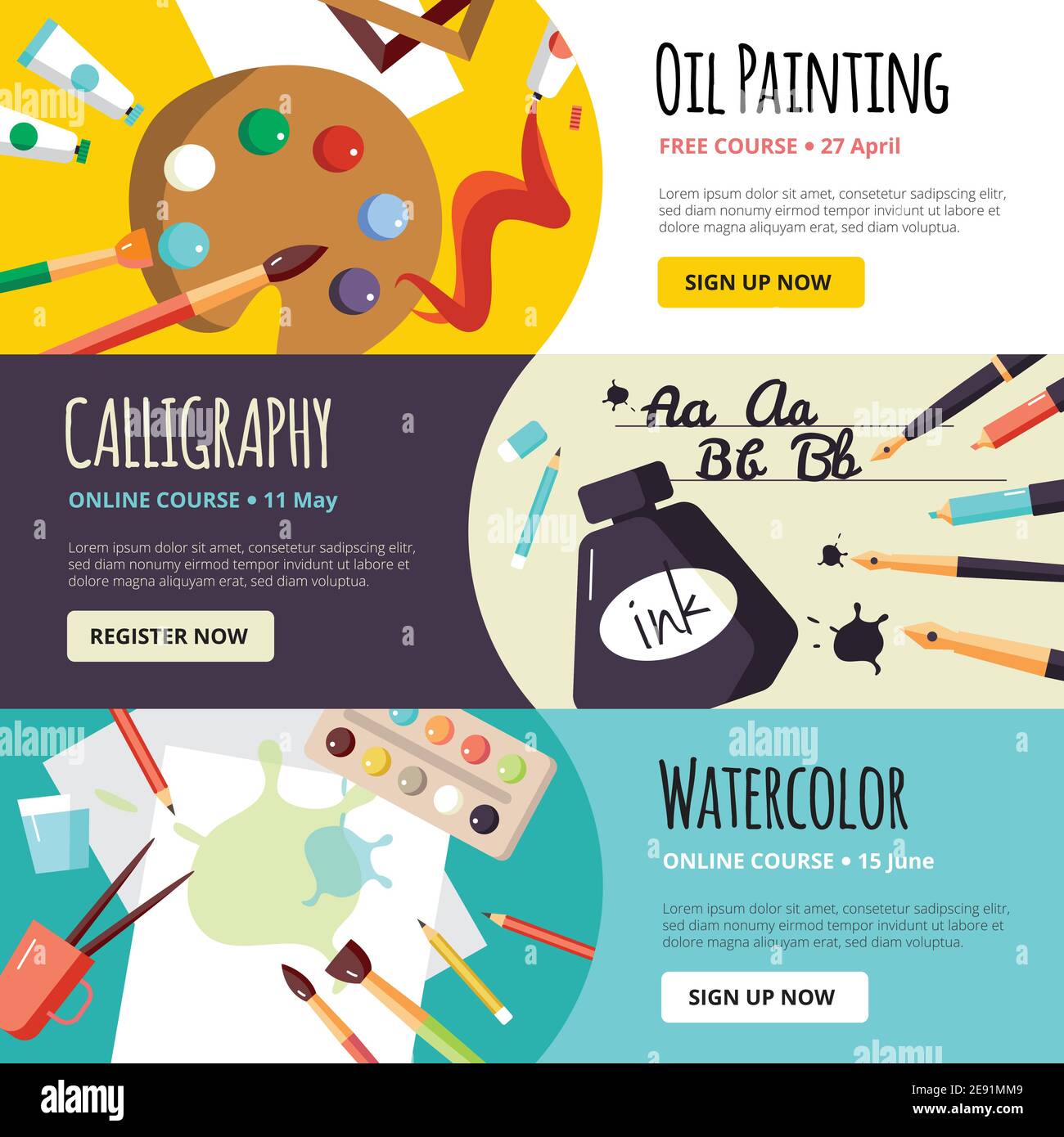 Art and craft lessons banners for oil painting calligraphy and ...
