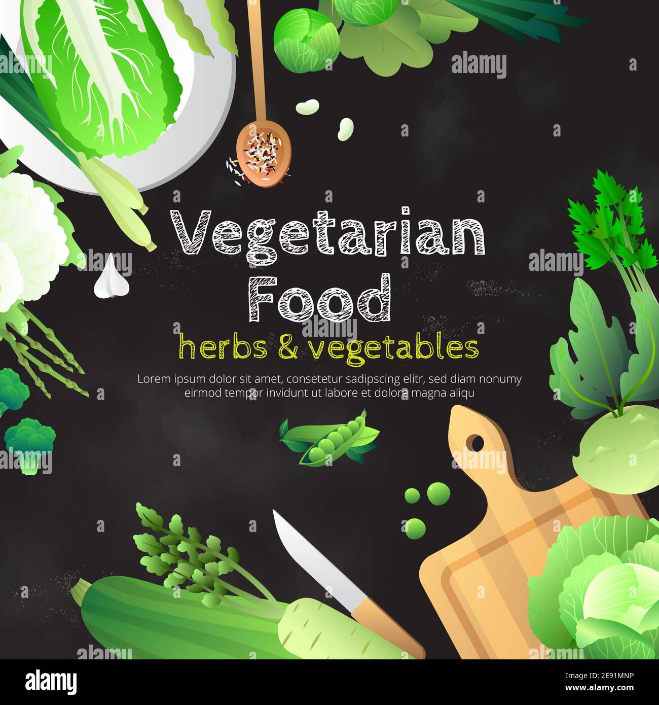 Vegetarian food chalkboard advertisement poster with organic fresh ...