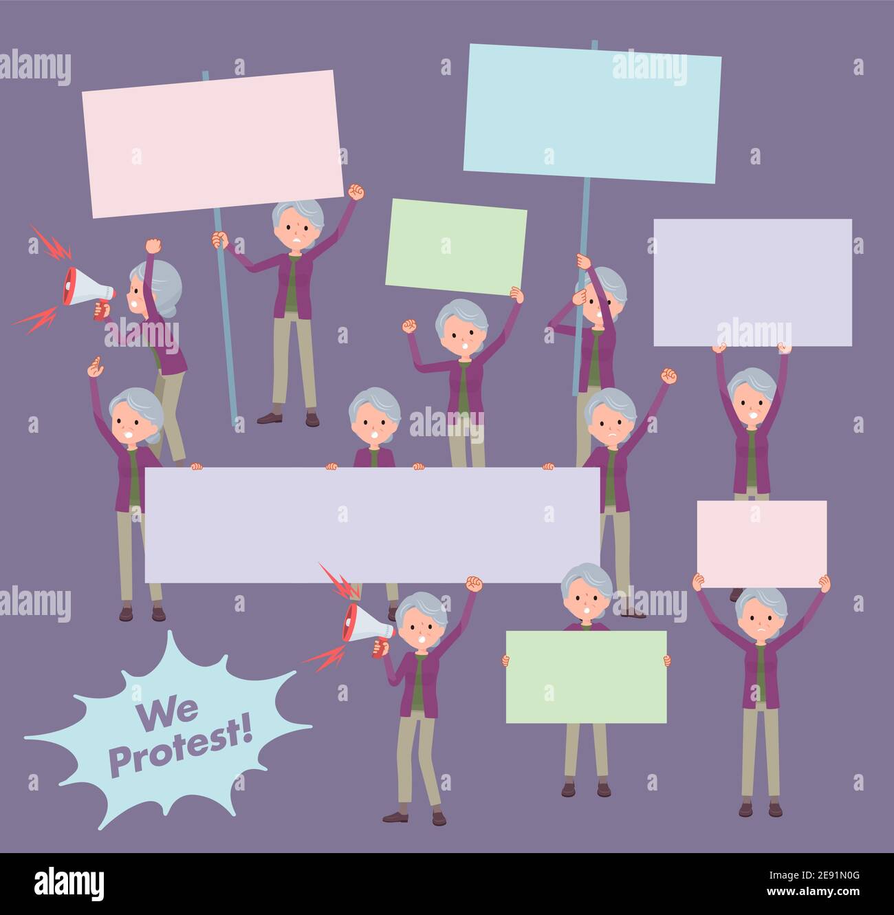 A set of senior women protesting.It's vector art so easy to edit Stock ...