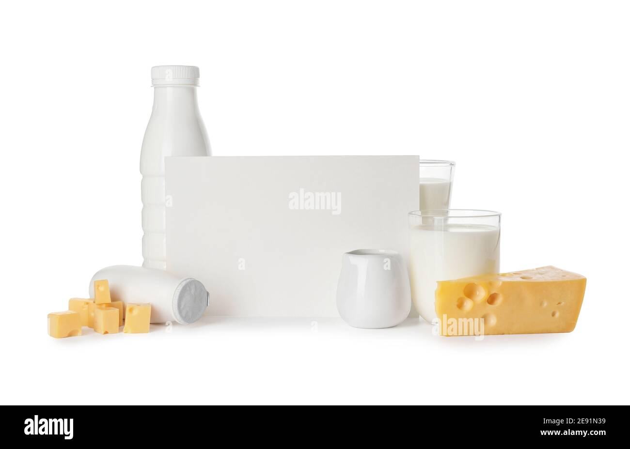 Different dairy products without lactose on white background Stock ...