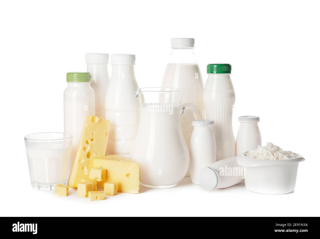 Different dairy products without lactose on white background Stock ...