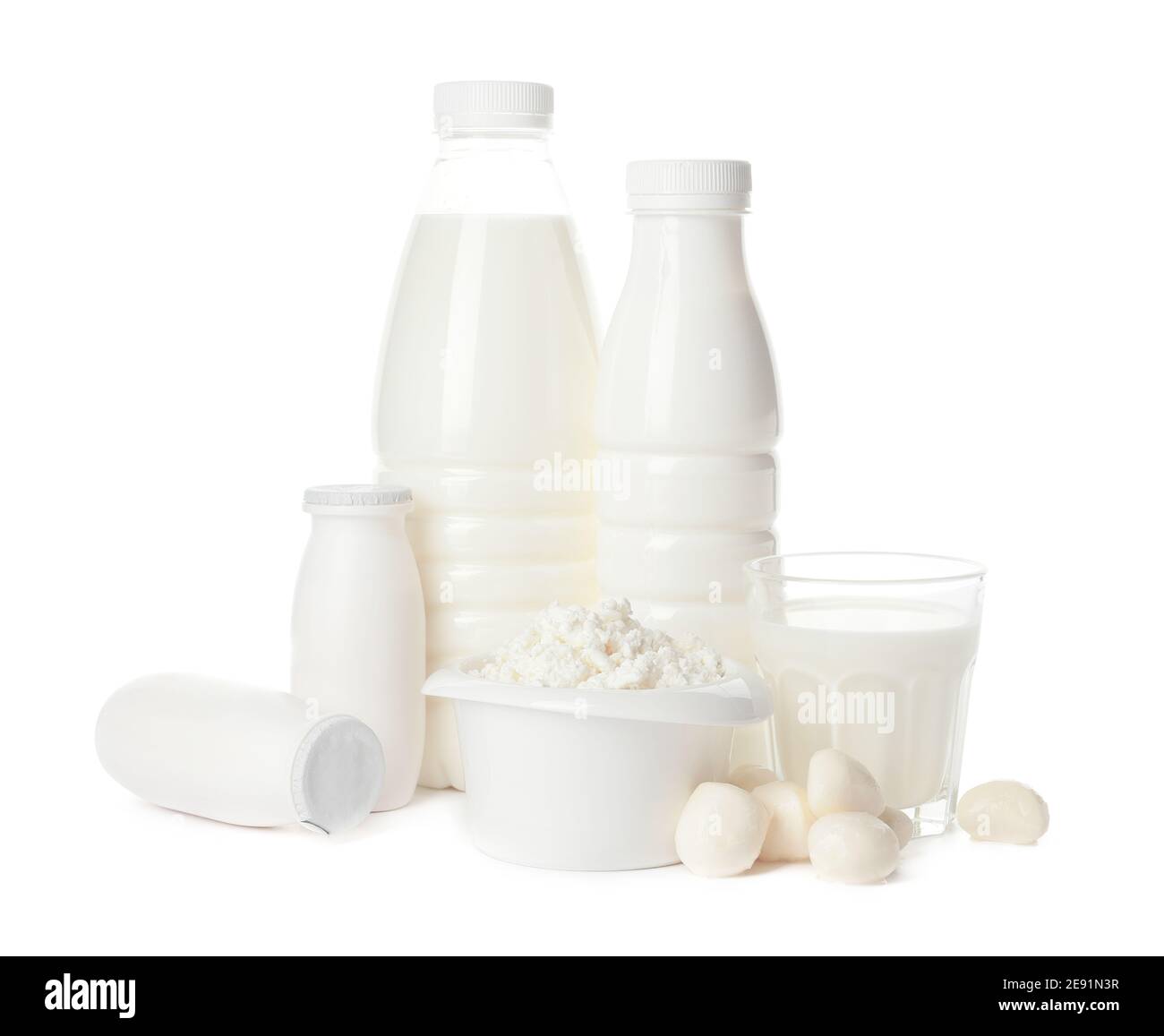Different dairy products without lactose on white background Stock ...
