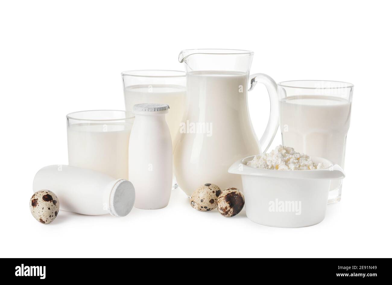 Different dairy products without lactose on white background Stock ...