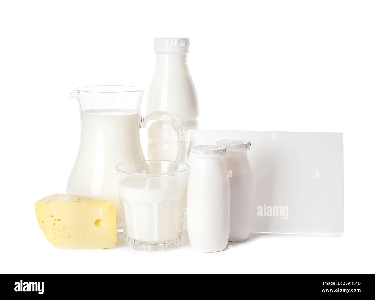 Different dairy products without lactose on white background Stock ...