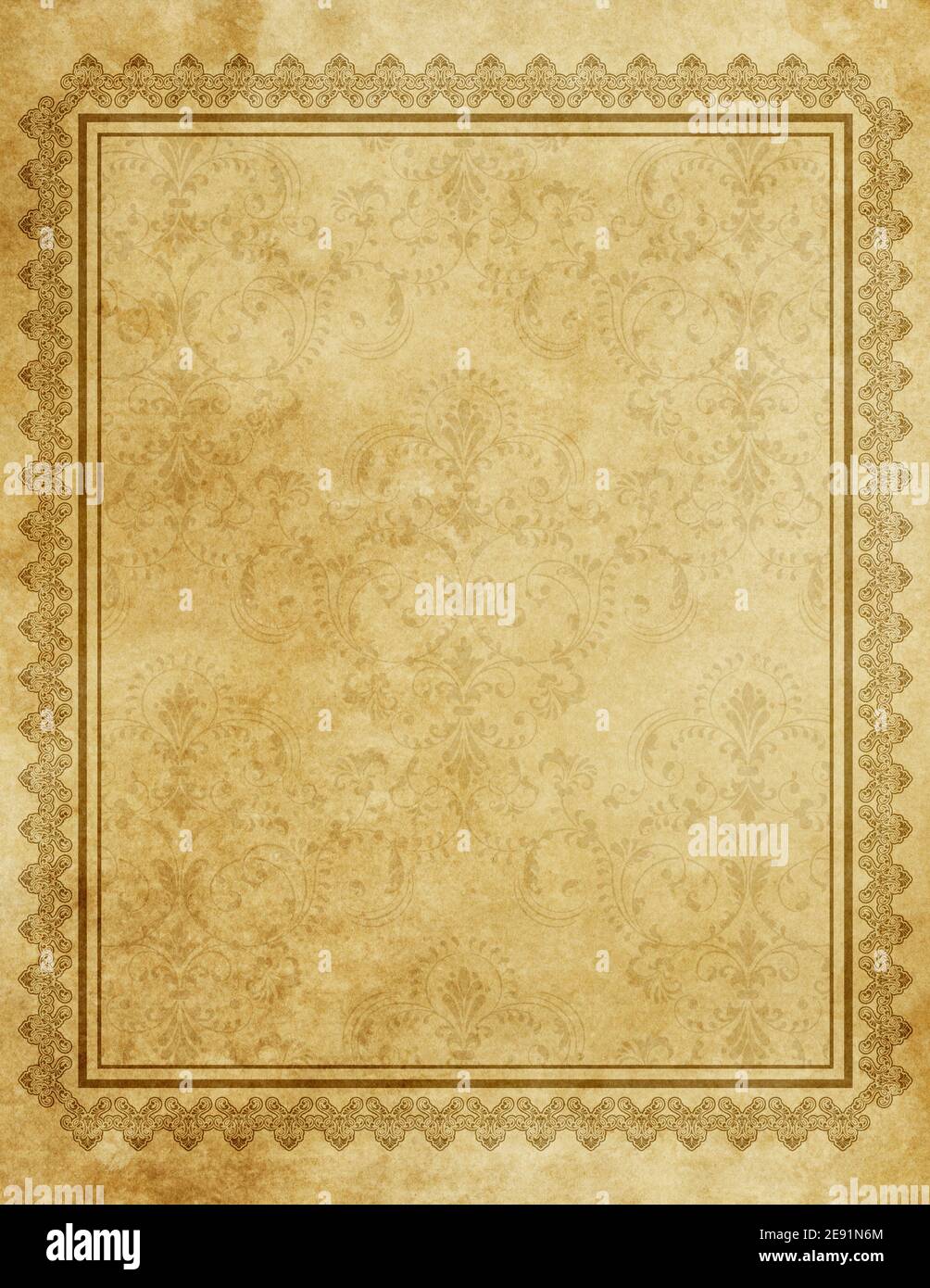 Old grunge paper background with vintage border and decorative patterns ...