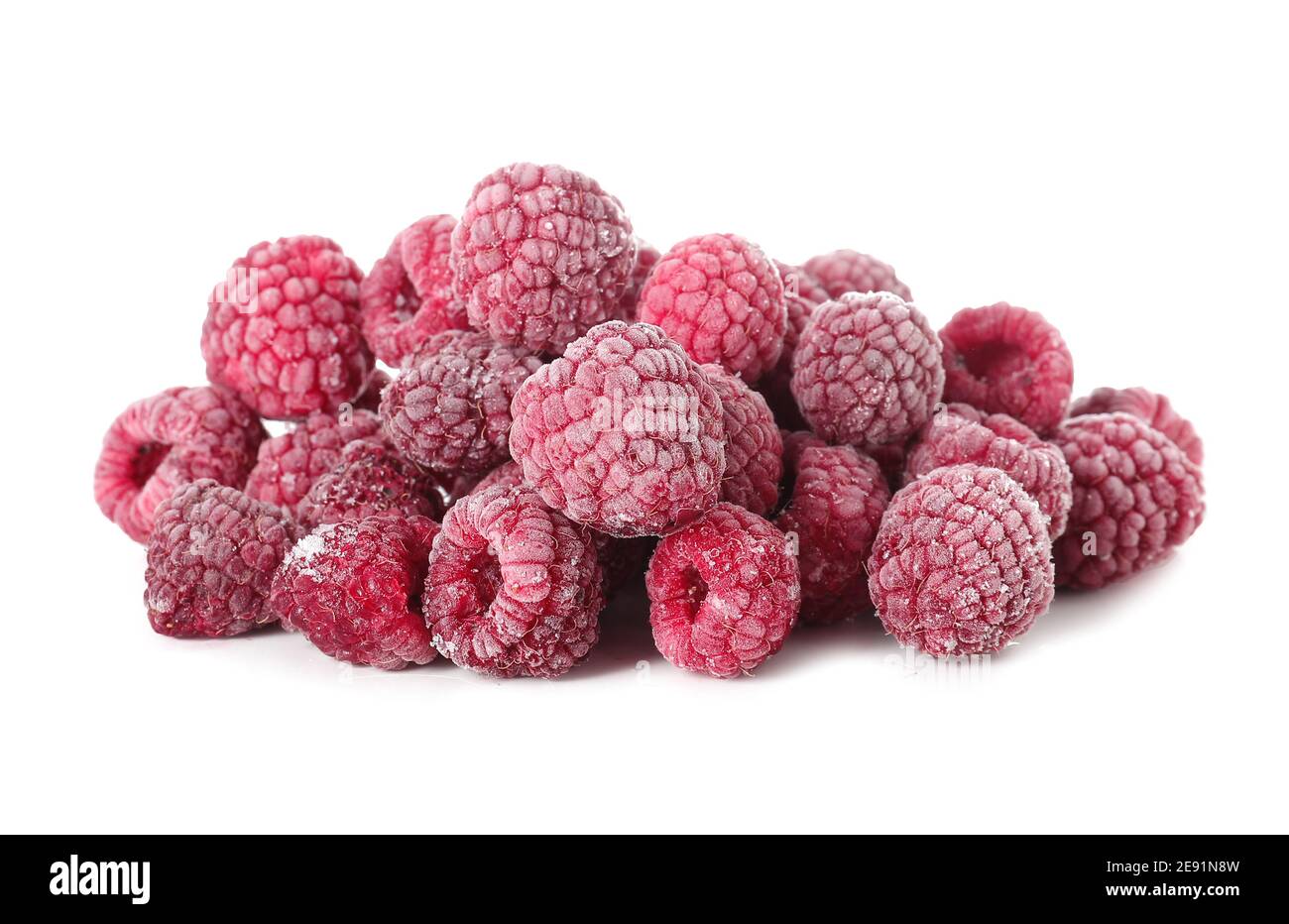 Frozen raspberry on white background Stock Photo - Alamy