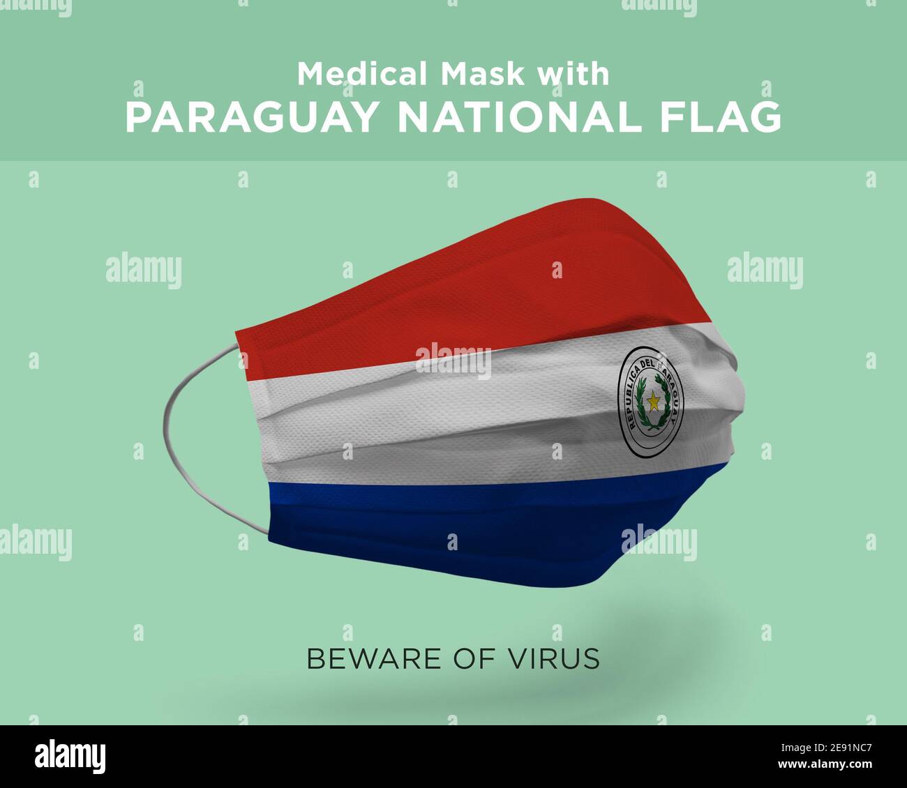 3D rendering of the medical mask with Par National Flag on a green ...