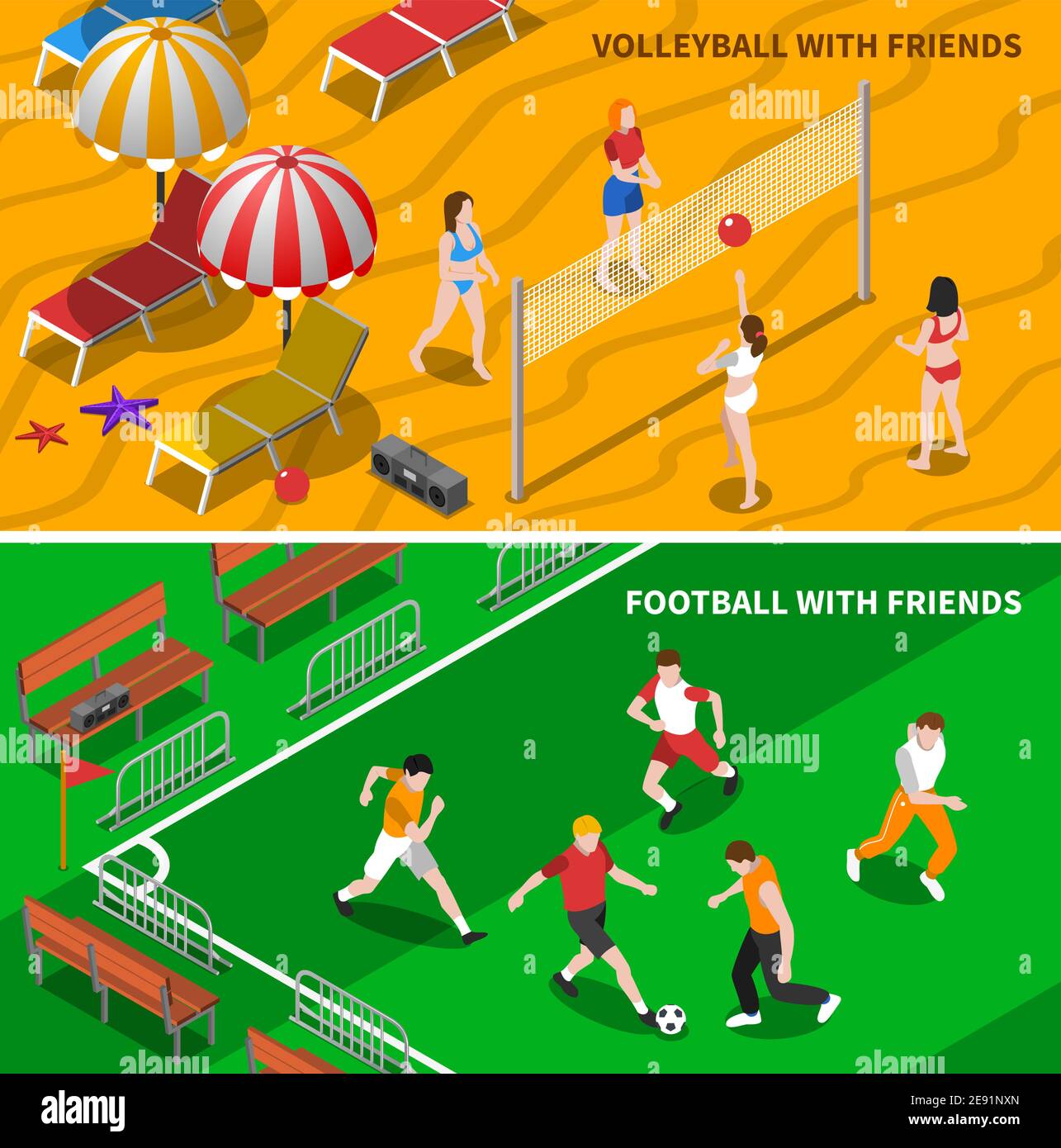 Football and volleyball teams playing playing game with friends 2 ...