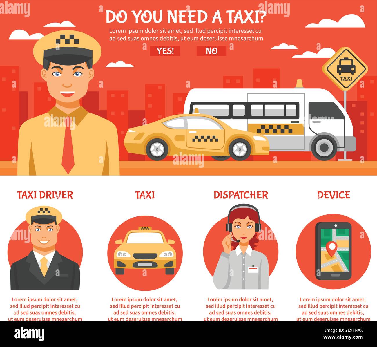 Taxi service infographics with title do you need taxi and a few buttons ...