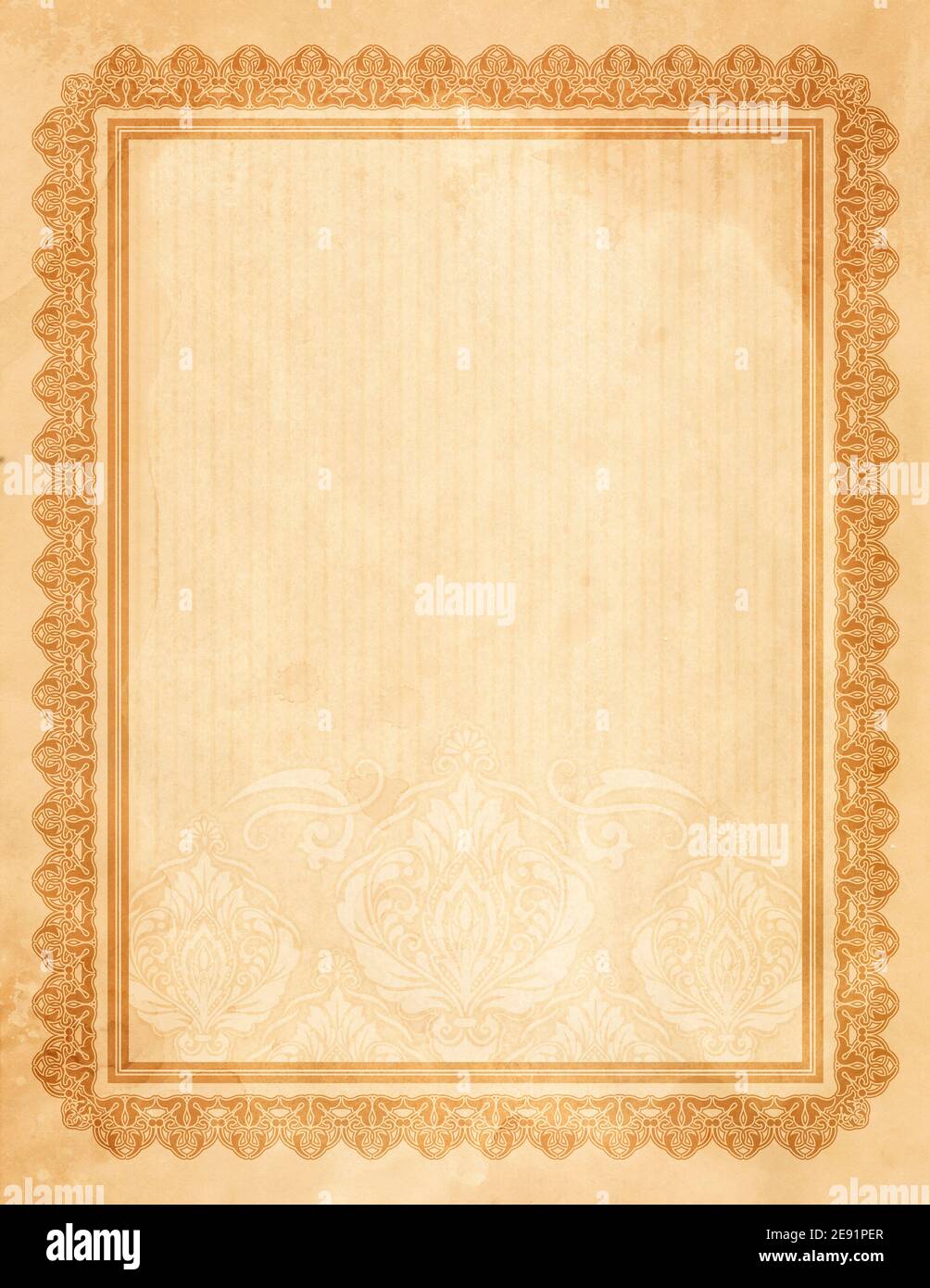 Old grunge paper background with vintage ornamental border and copy ...