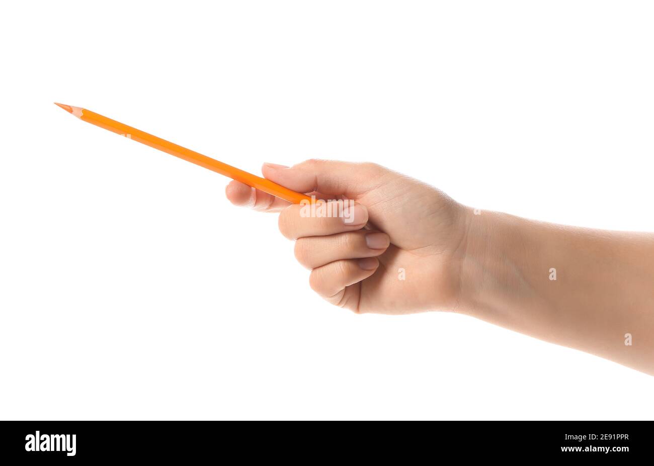 Female hand with color pencil on white background Stock Photo - Alamy