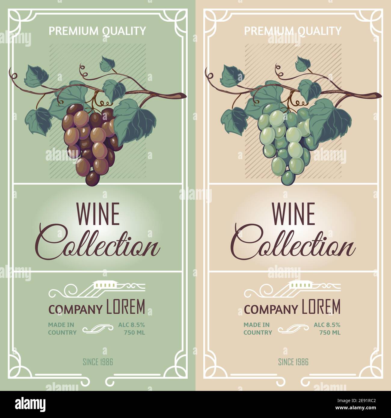 Two vertical banners in retro style representing vine label advertising ...