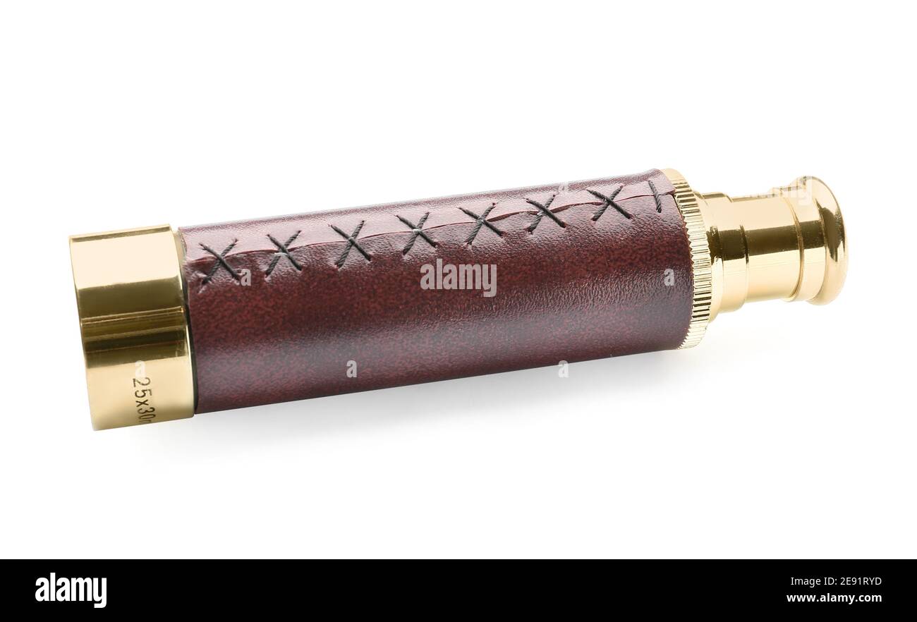 Old spyglass on white background Stock Photo - Alamy