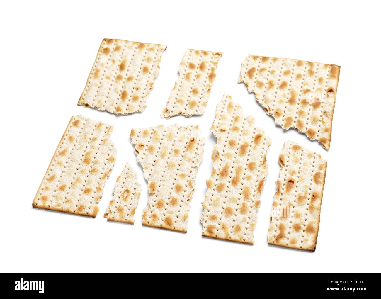 Broken Jewish flatbread matza for Passover on white background Stock ...
