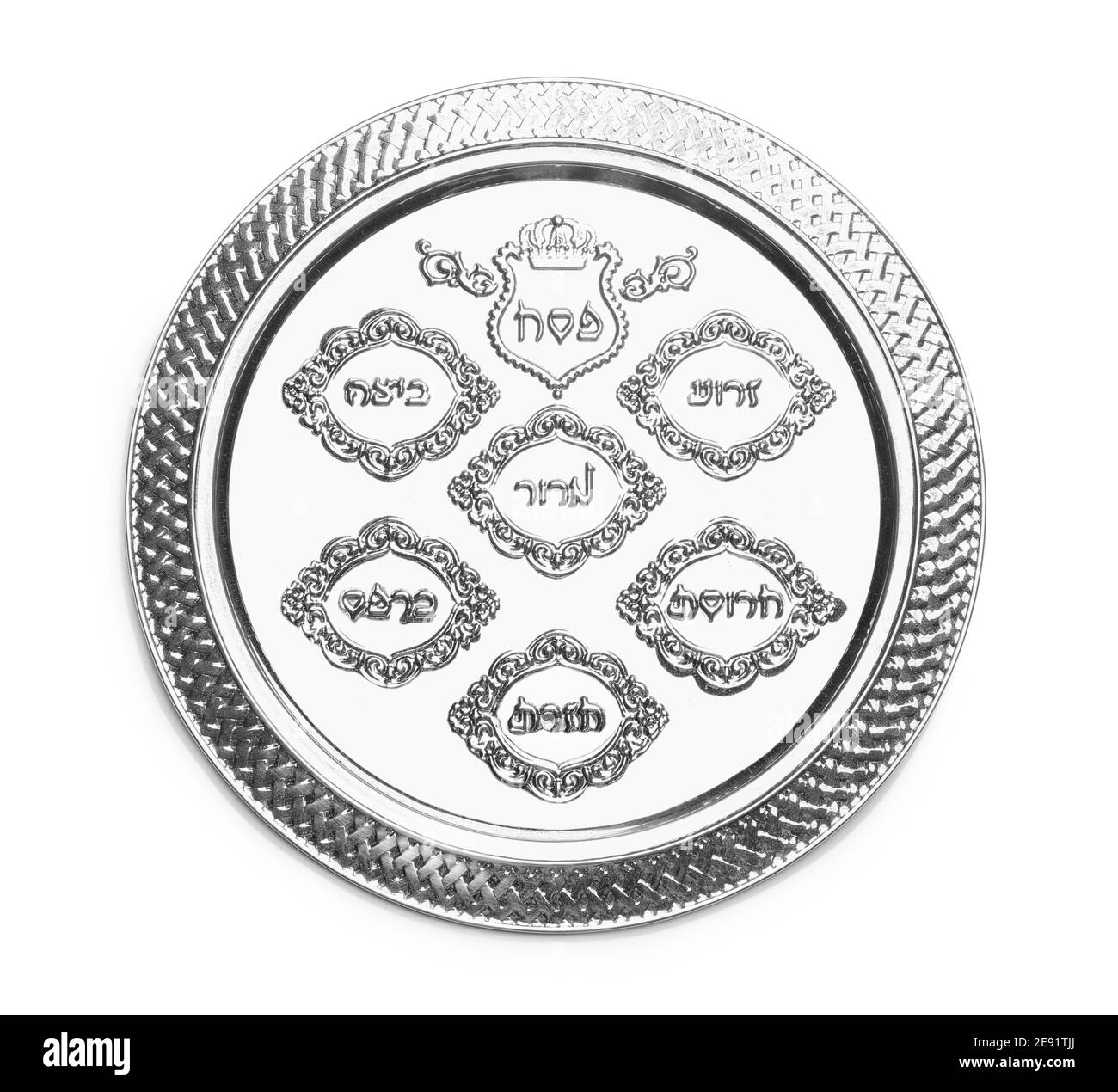 Passover Seder plate on white background Stock Photo - Alamy