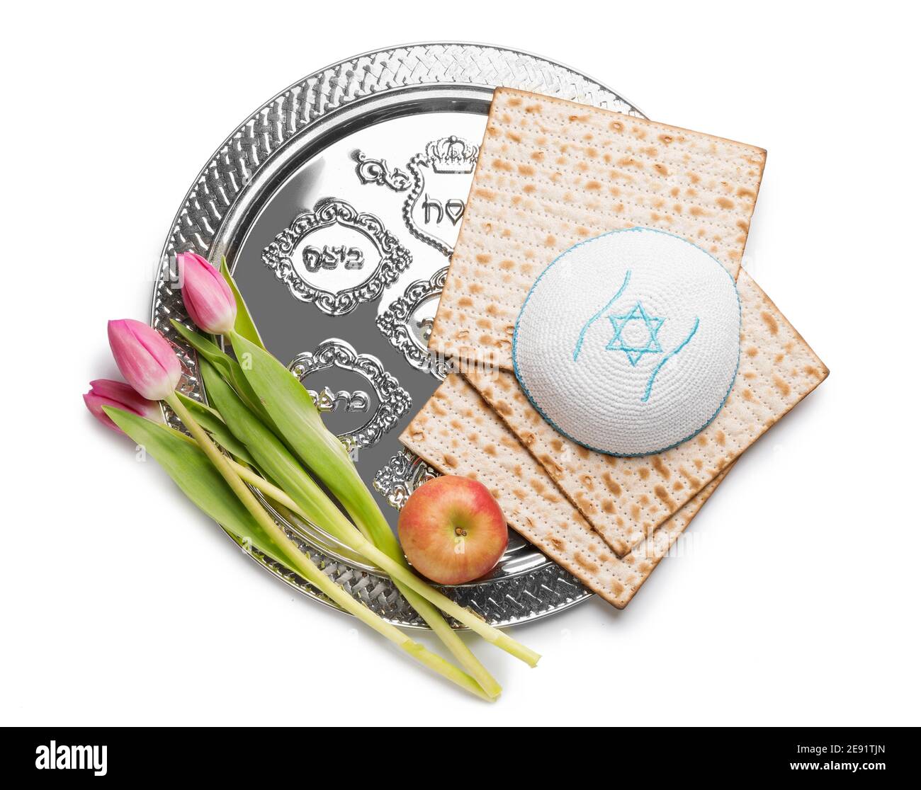Composition with Passover Seder plate on white background Stock Photo ...