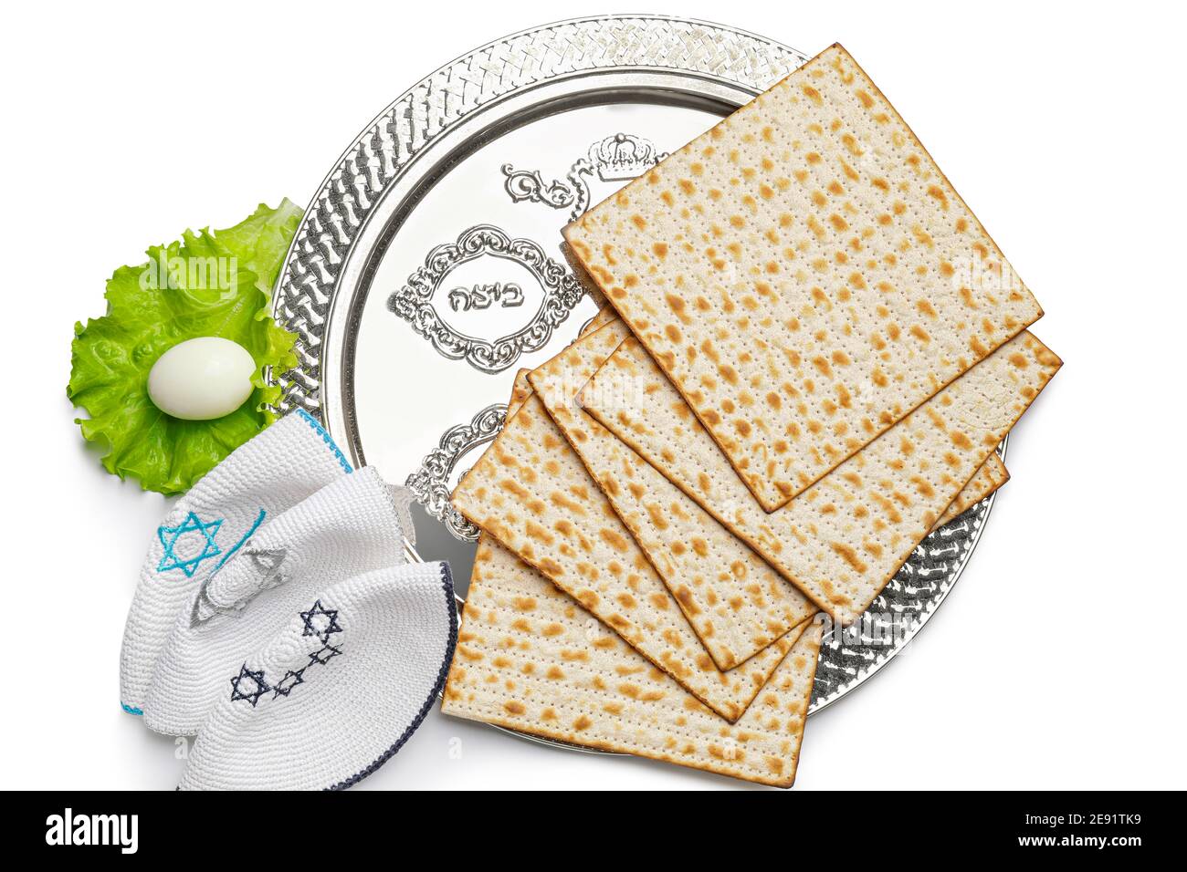 Composition with Passover Seder plate on white background Stock Photo ...