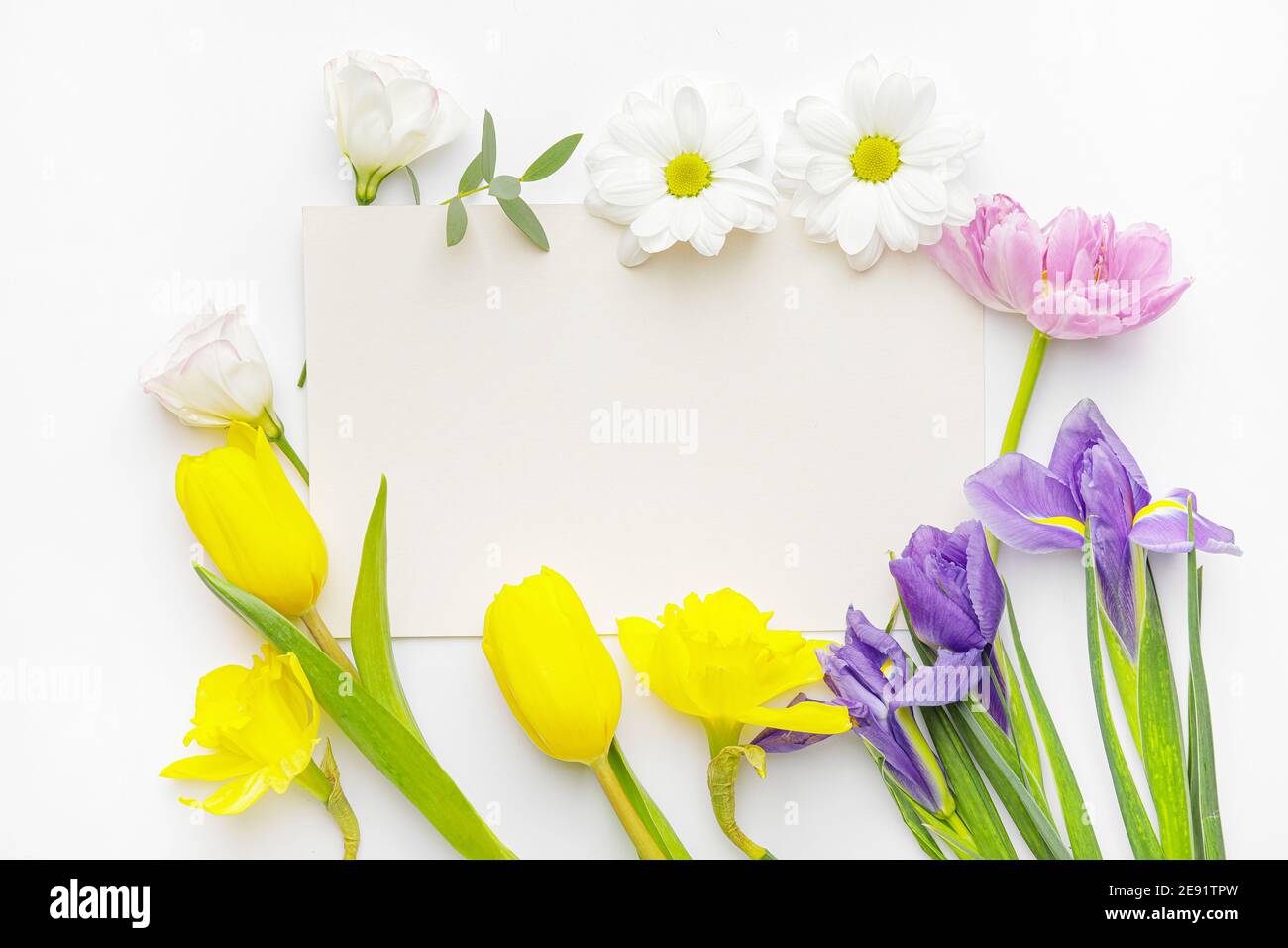 Empty card with beautiful flowers on white background Stock Photo - Alamy