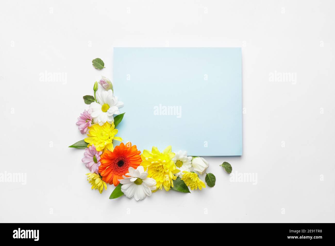 Empty card with beautiful flowers on white background Stock Photo - Alamy