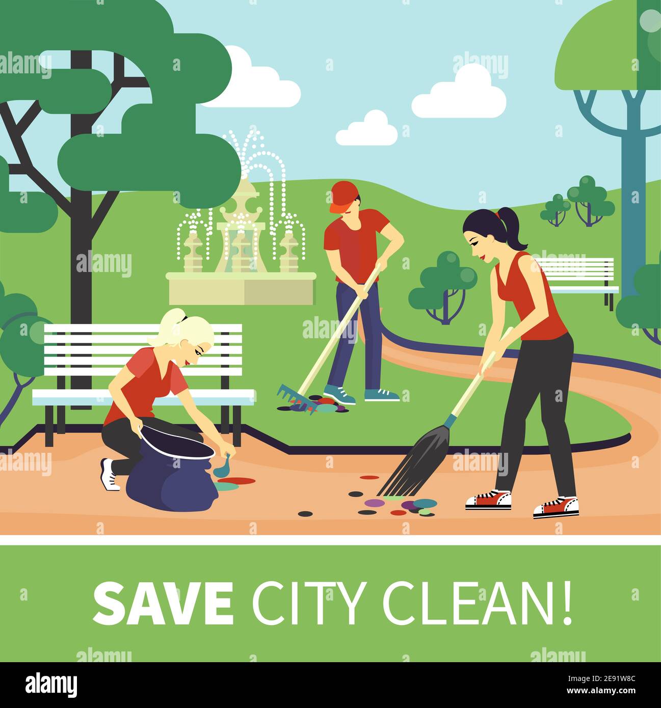 Group of young girls and boys volunteering by cleaning up alley in city ...