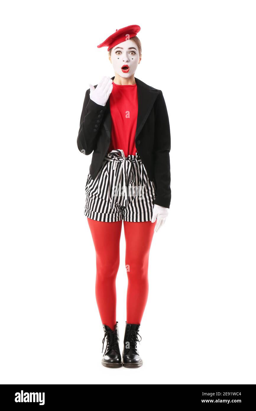 Female pantomimist on white background Stock Photo - Alamy