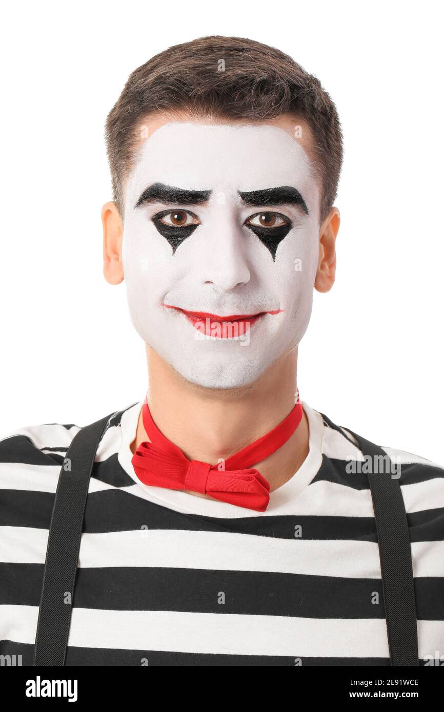 Male pantomimist on white background Stock Photo - Alamy